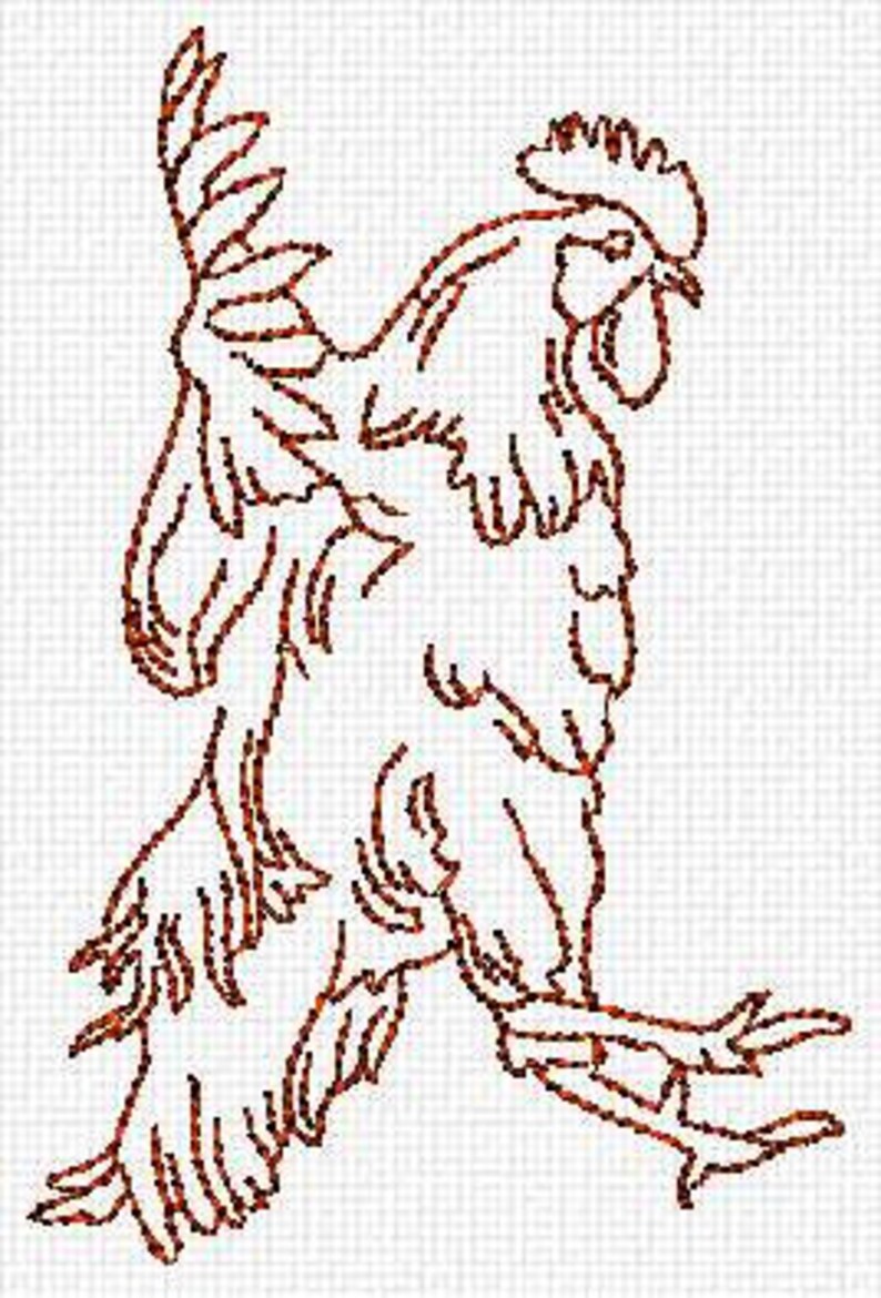 Rooster and Chicken Redwork Machine Embroidery Design Set - Etsy