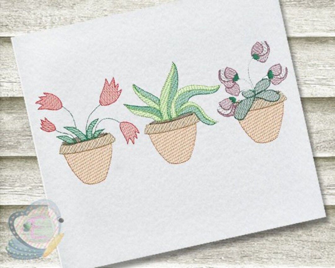 Plant Sketch Stitch Trio Digital Machine Embroidery Design - Etsy