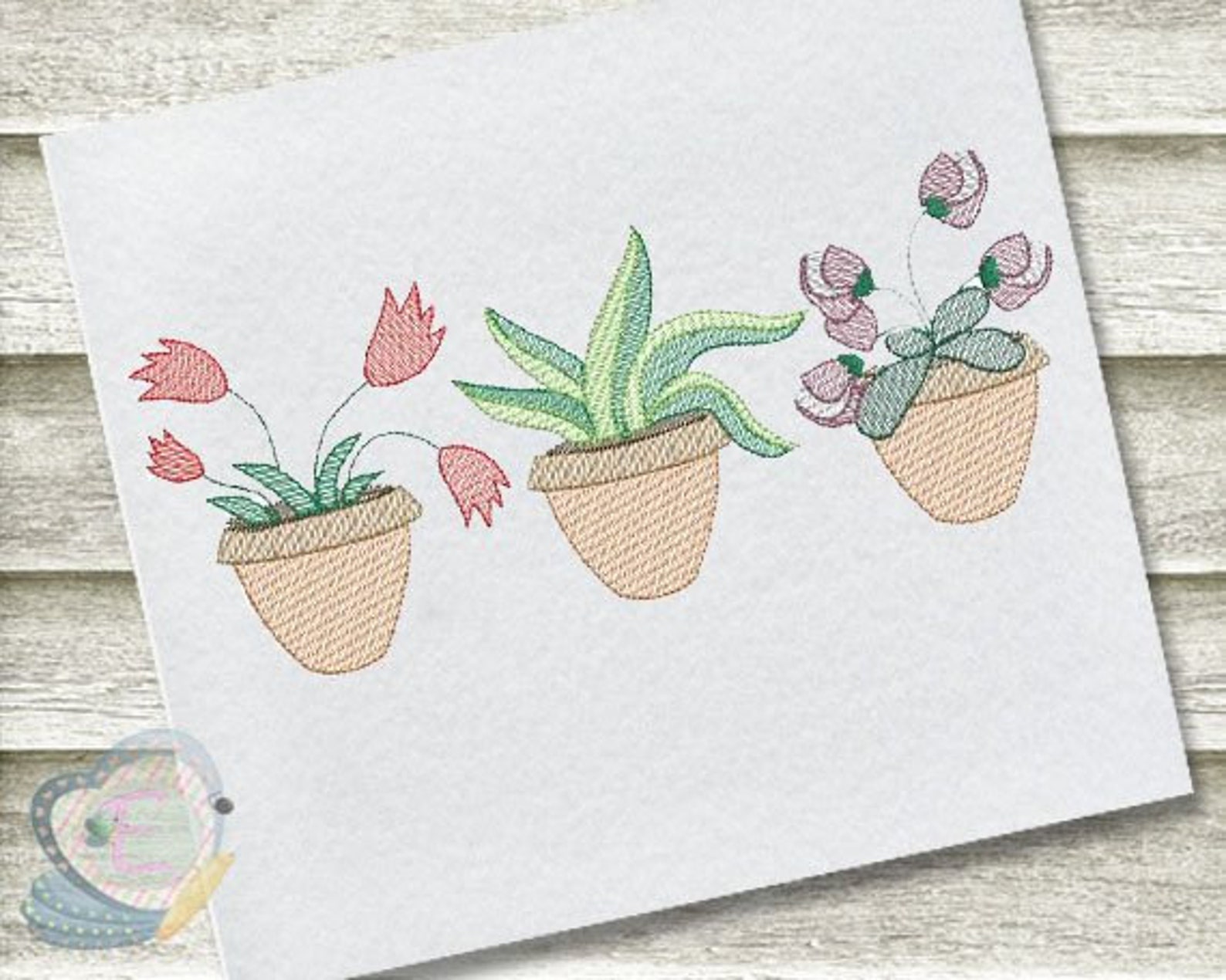 Plant Sketch Stitch Trio Digital Machine Embroidery Design - Etsy