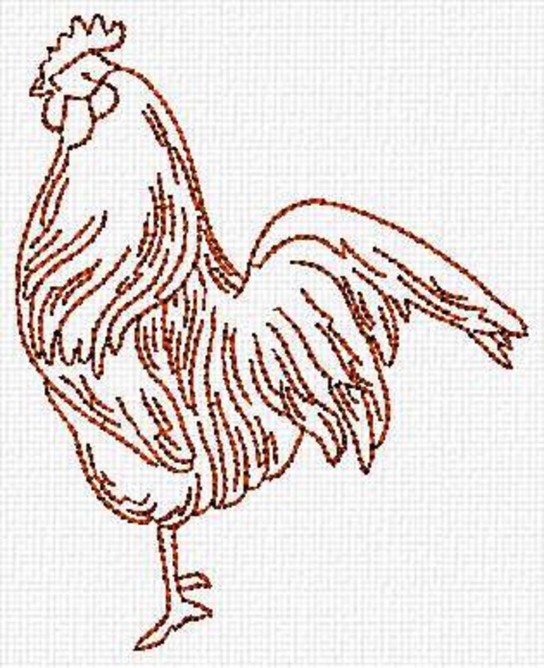 Rooster and Chicken Redwork Machine Embroidery Design Set | Etsy