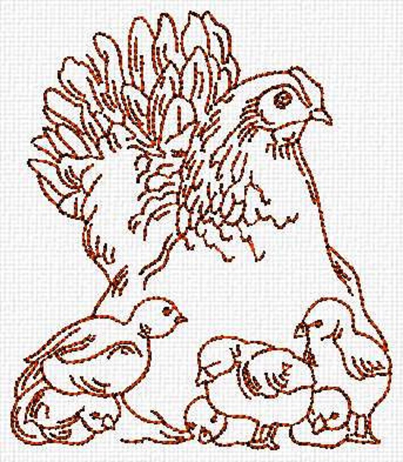 Rooster and Chicken Redwork Machine Embroidery Design Set - Etsy