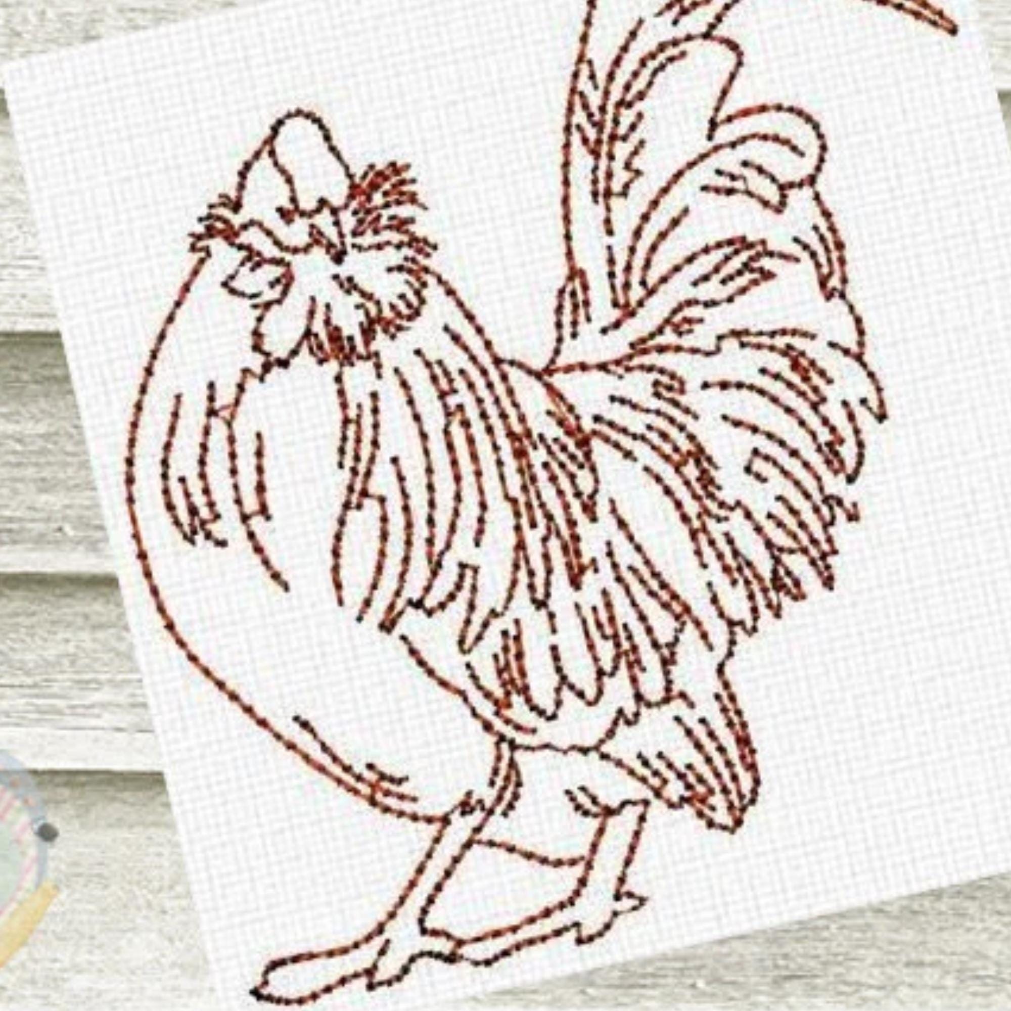 Rooster and Chicken Redwork Machine Embroidery Design Set - Etsy