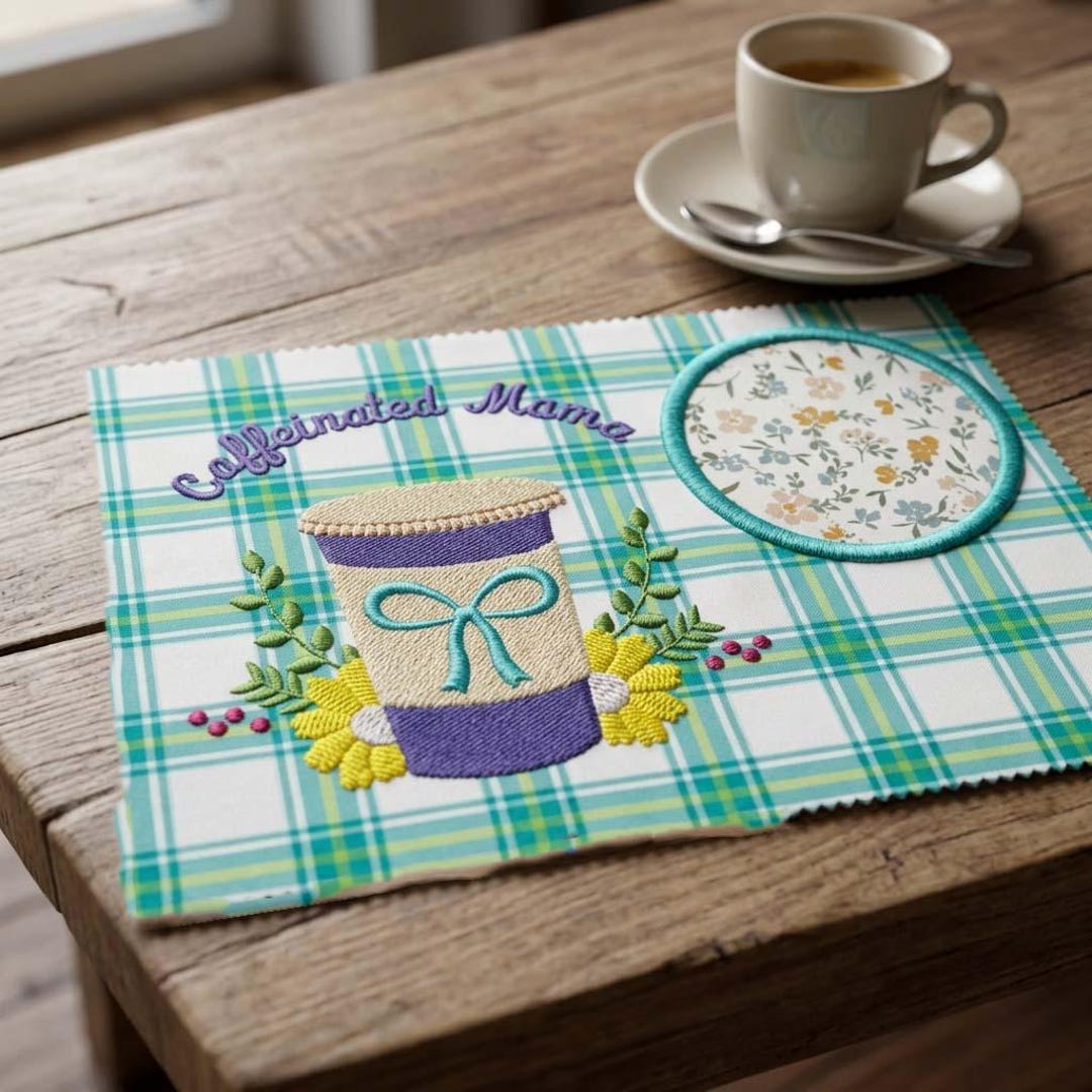 In the Hoop Mug Rug Embroidery Design, Coffee Cup Coaster, Caffeinated ...