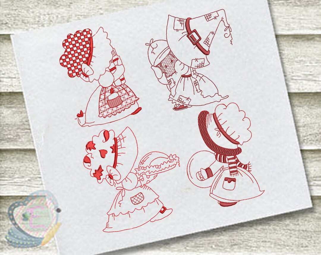 Sunbonnet Fall Collection Set, Redwork Embroidery Designs, Machine ...