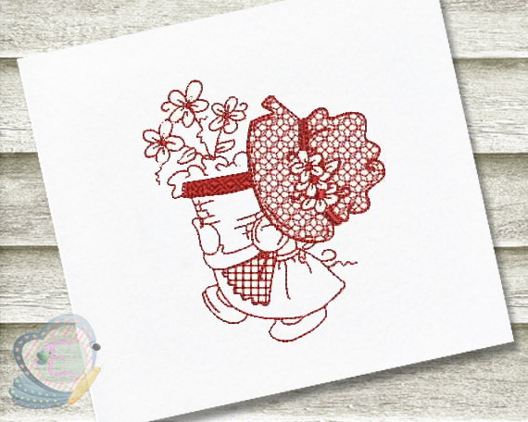 Sunbonnet Sue May Redwork Machine Embroidery Design - Etsy