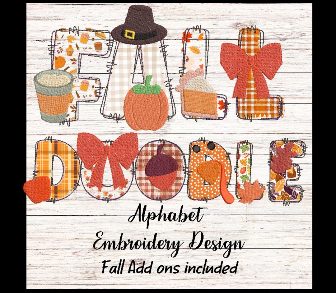Fall Doodle Alphabet Embroidery Design: Thanksgiving Decor (digital ...