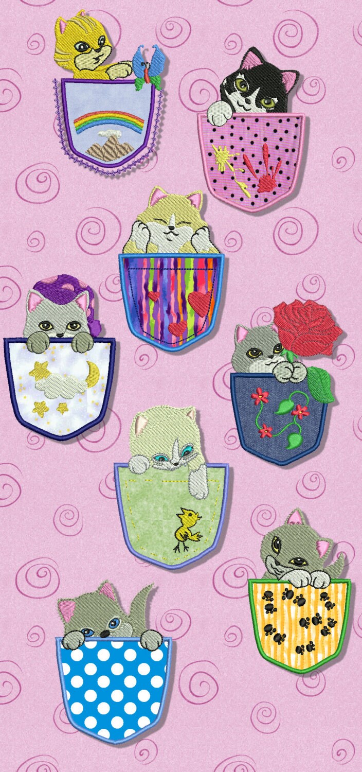 Pocket Kittens Applique Machine Embroidery Design Set | Etsy