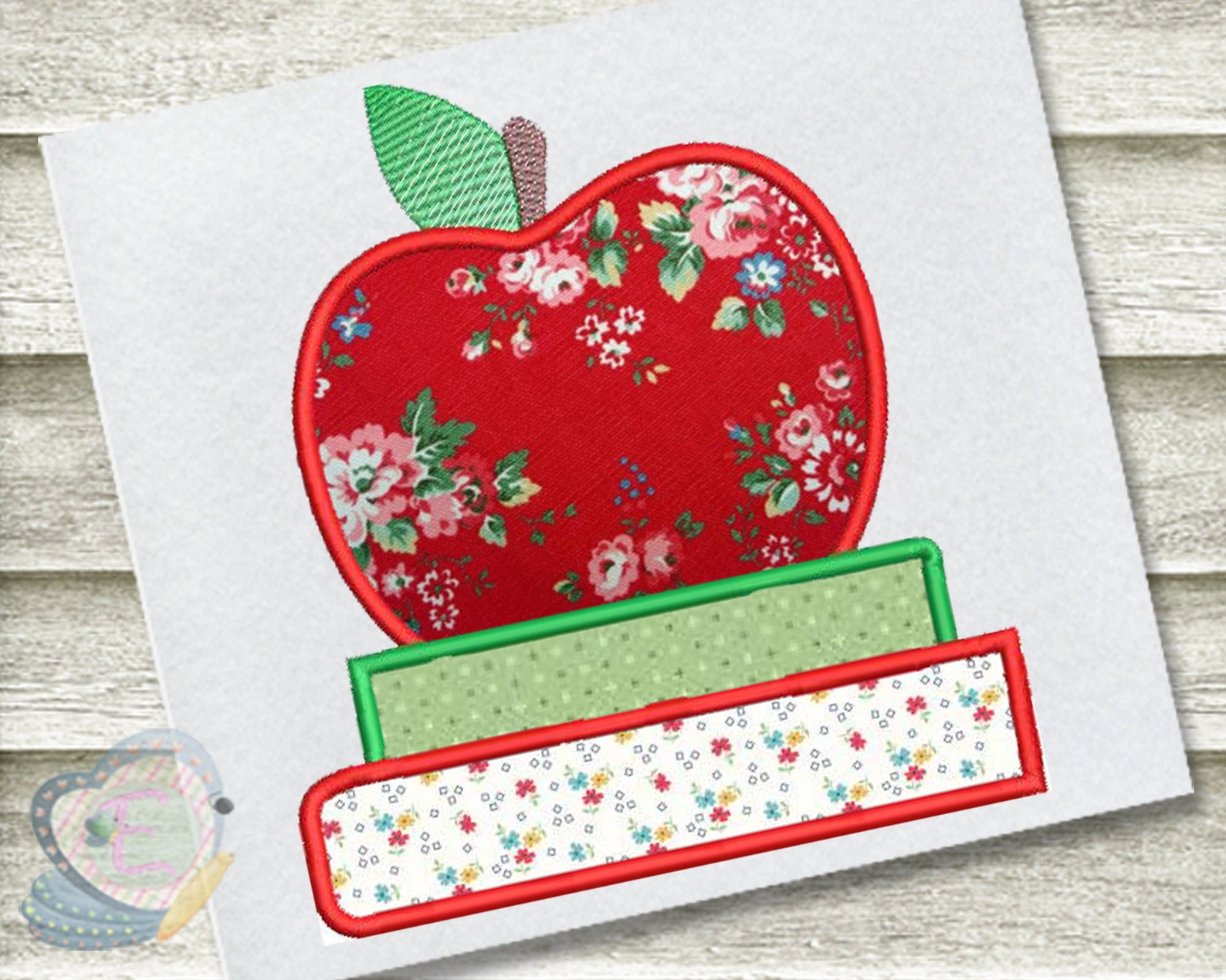 Apple on Books Applique Machine Embroidery Design | Etsy