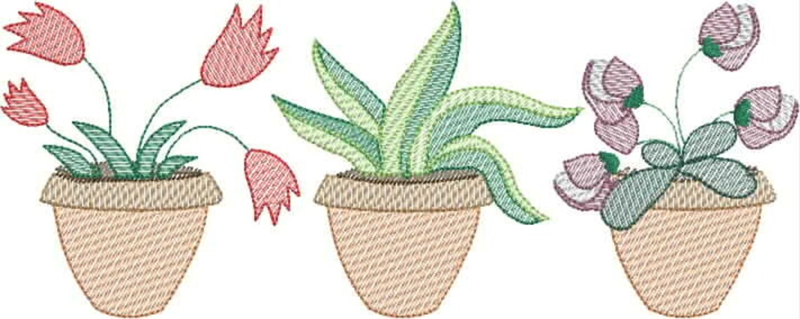 Plant Sketch Stitch Trio Digital Machine Embroidery Design - Etsy