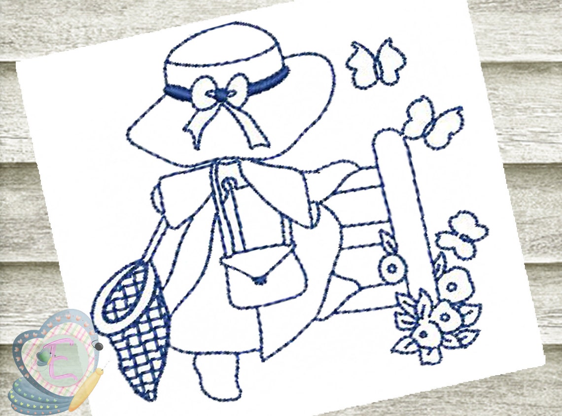 Spring Sunbonnet Redwork/bluework Machine Embroidery Design - Etsy