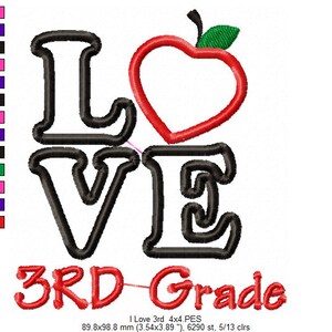 LOVE 3RD Third Grade Apple Applique Machine Embroidery Design - Etsy