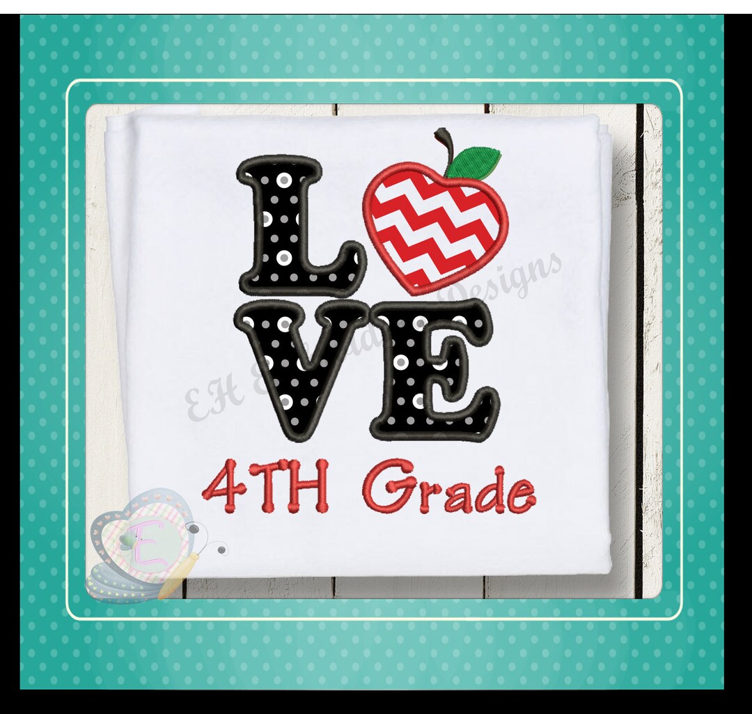 Love 4th Grade Apple Applique Embroidery Design (digital Download) - Etsy