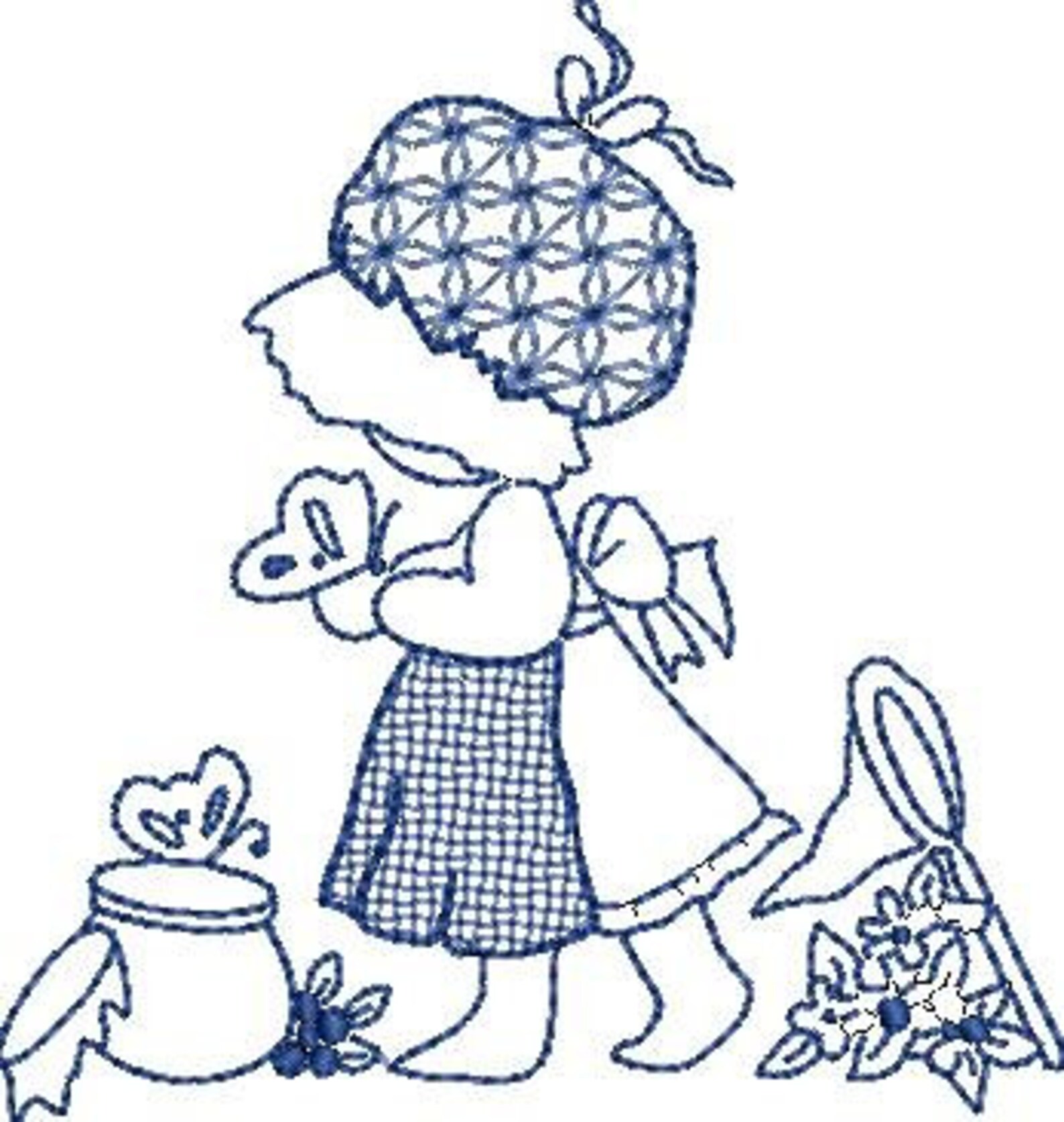 Spring Sunbonnet Redwork/bluework Machine Embroidery Design - Etsy