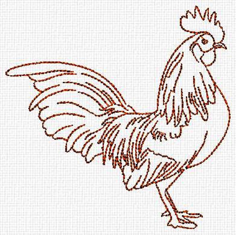 Rooster and Chicken Redwork Machine Embroidery Design Set | Etsy