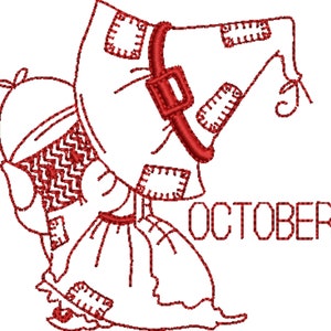 Sunbonnet Fall Collection Set, Redwork Embroidery Designs, Machine ...