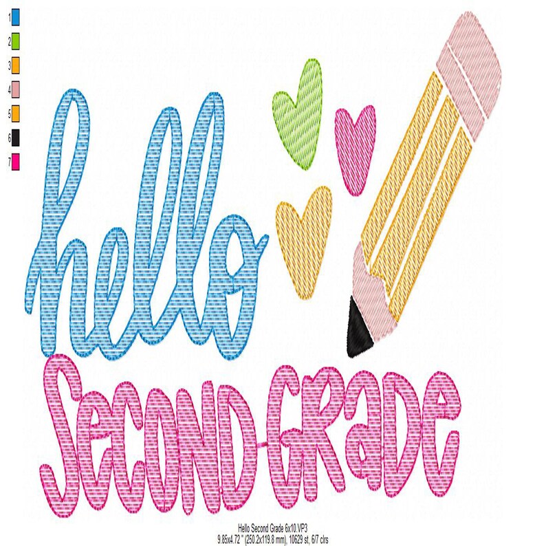 Hello Second Grade Sketch Stitch Machine Embroidery Design - Etsy