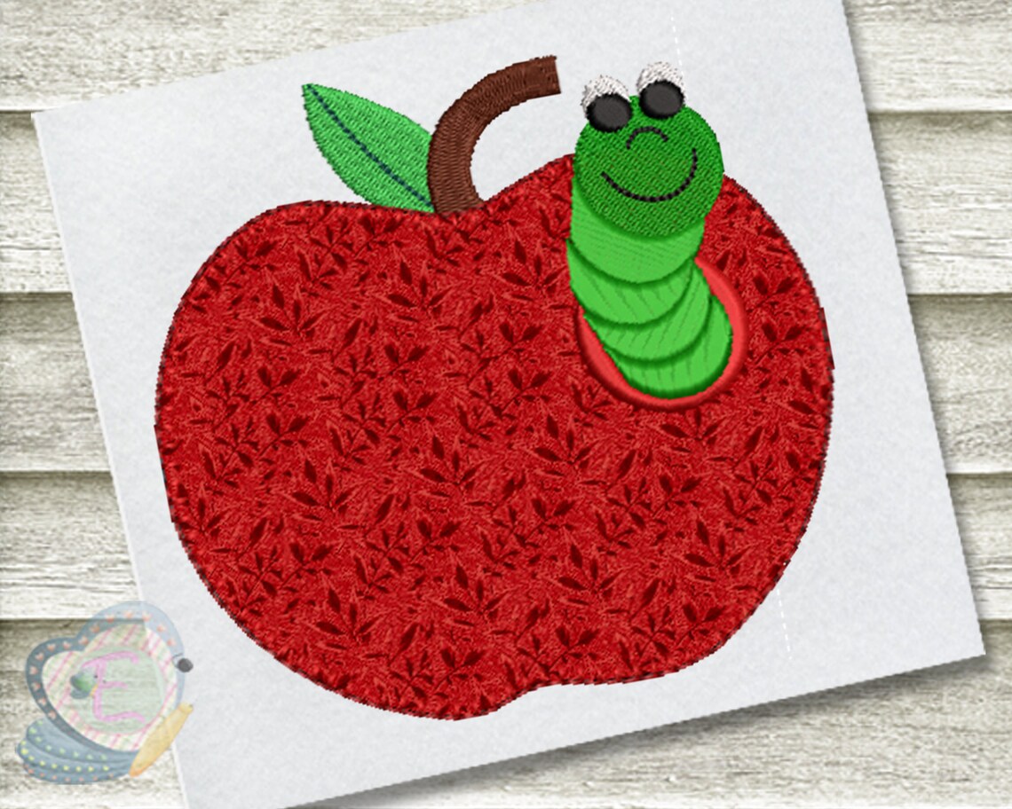Worm in Apple Blanket Stitch Applique Machine Embroidery - Etsy
