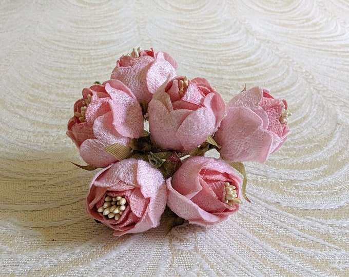 Rose Buds Bunch of 6 Small Peachy Pink Fabric Millinery Flowers for ...