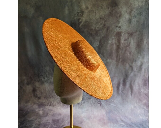 15" Pumpkin Orange Cartwheel Fascinator Hat Base Sinamay Straw Wide ...