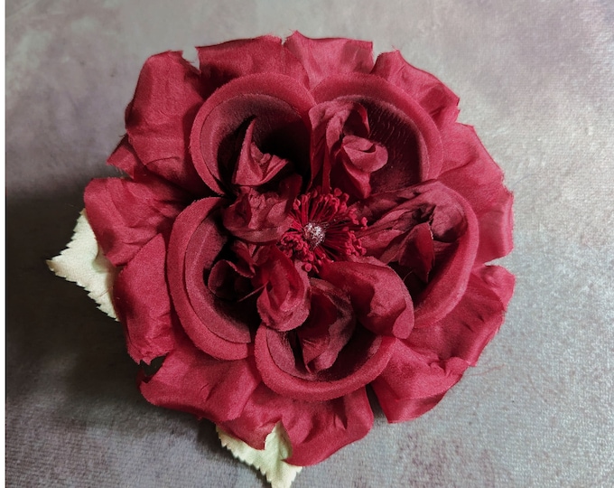 5.5 Vintage Italian Burgundy Silk Rose Handmade Millinery Flower David ...