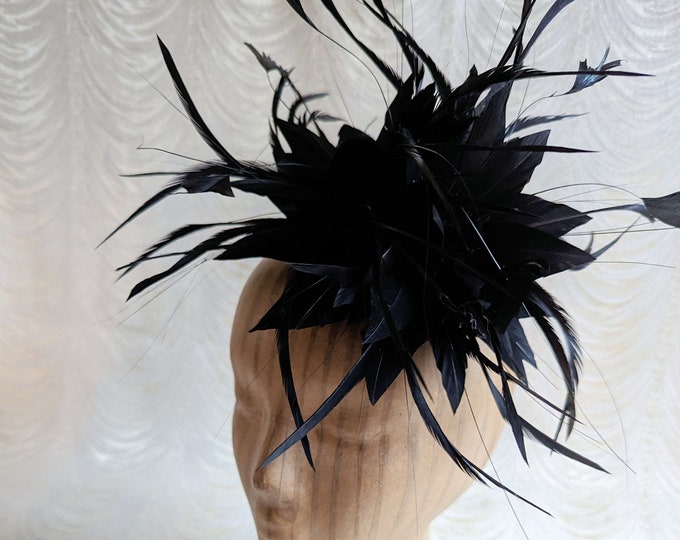 11" Large Black Feather Flower Cluster for Hats Fascinators Headbands ...