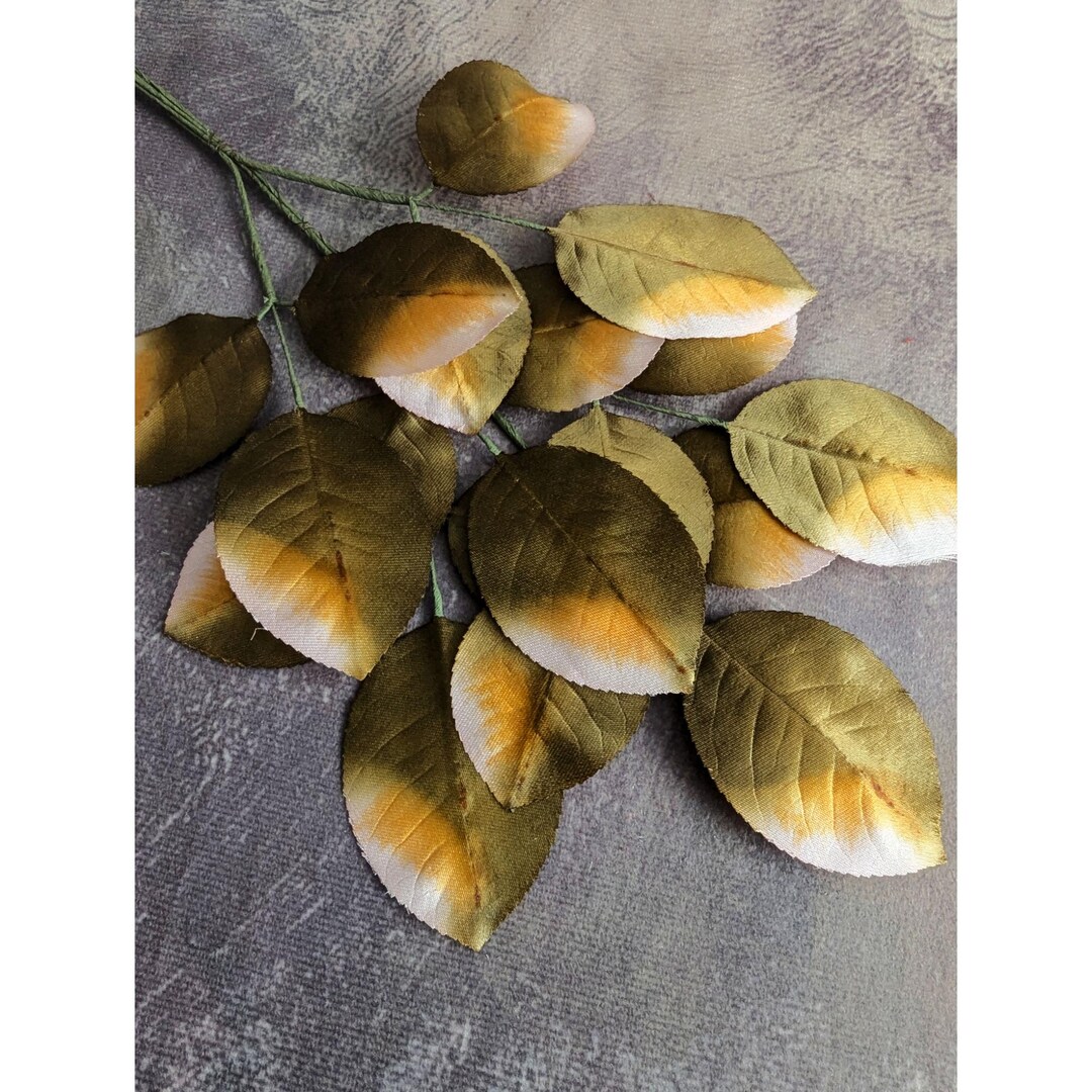 Vintage Satin Rose Leaves Spray of 18 Satin Olive Green Amber Gold ...