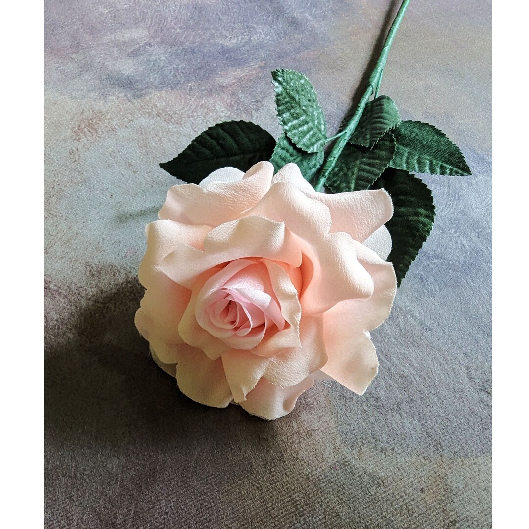 4" Vintage Peachy Pink Rose Crepe Long Stem Millinery Flower With ...