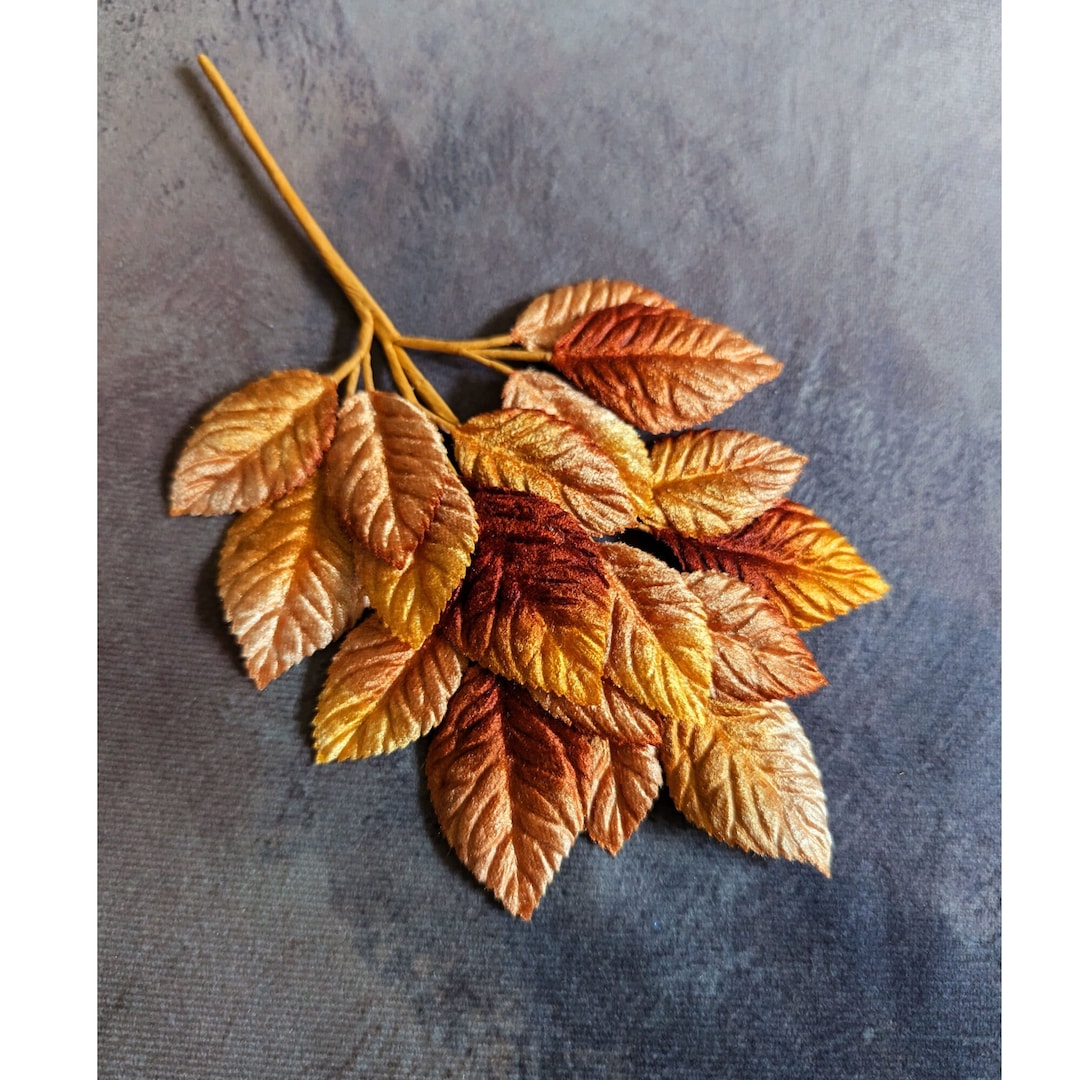 Velvet Leaves Apricot Orange Rust Ombre Millinery Beautiful Spray of 18 ...