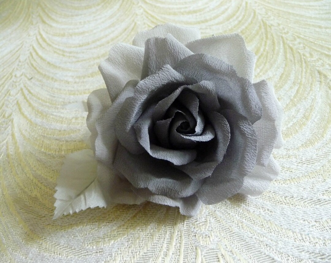 Gray Shaded Silk Crepe Millinery Rose for Hats Fascinators Dress Brooch ...