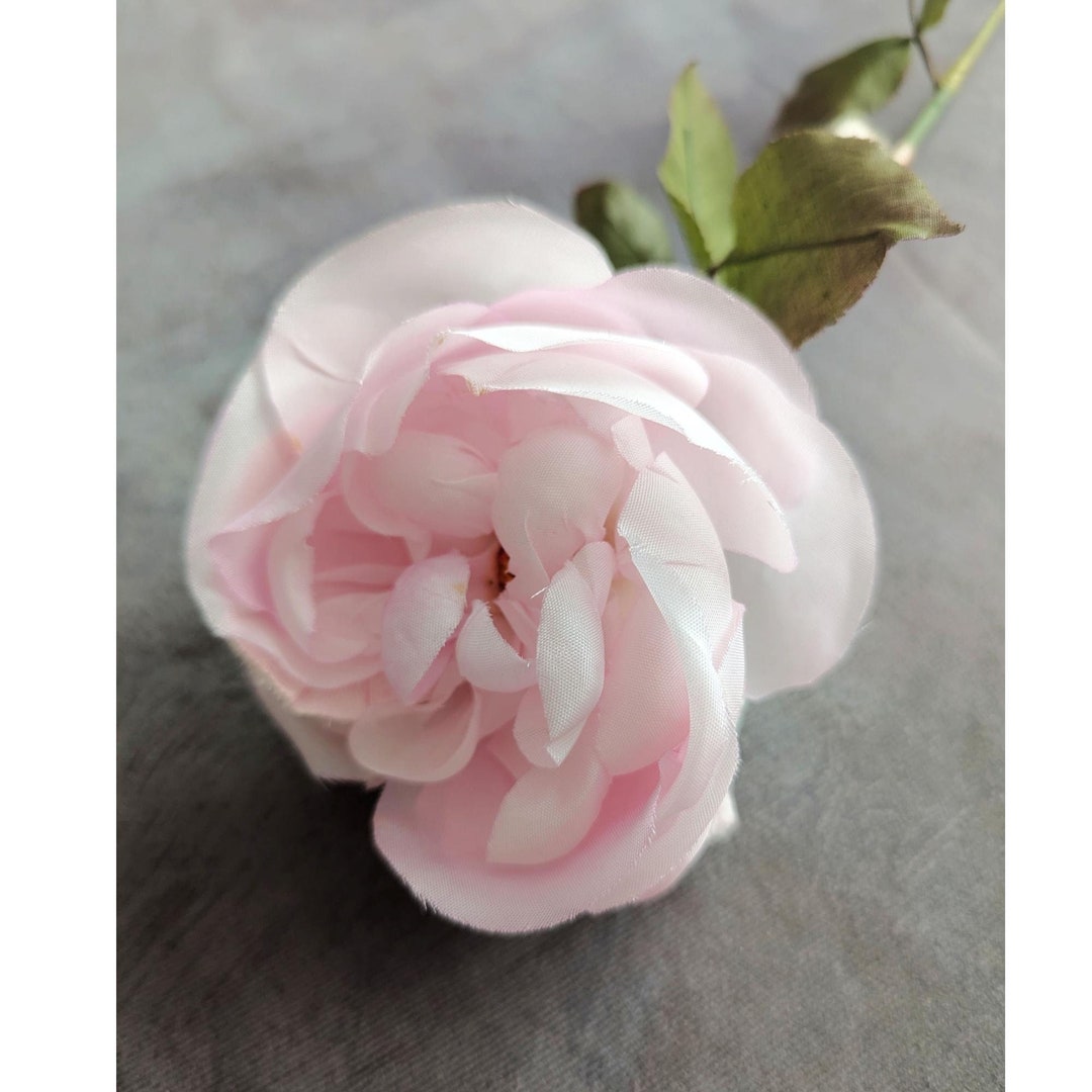 5" Vintage French Rose Pale Pink Long Stem Satin and Velvet Millinery ...