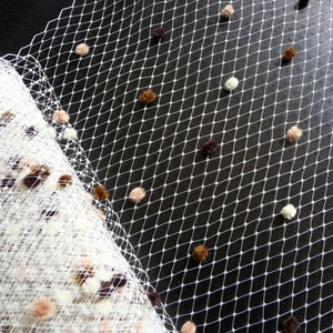 18 Inch Ivory Brown Camel Beige Dot Veiling for Hats Millinery Chenille ...