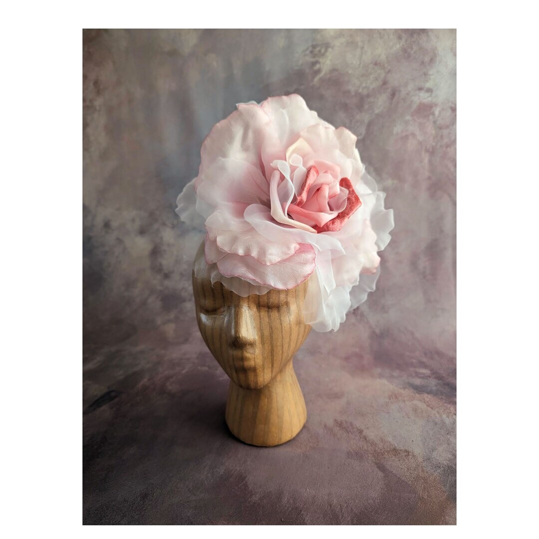 Large 12" Silk and Velvet Shaded Pink Ivory Rose for Hats Gowns Home ...