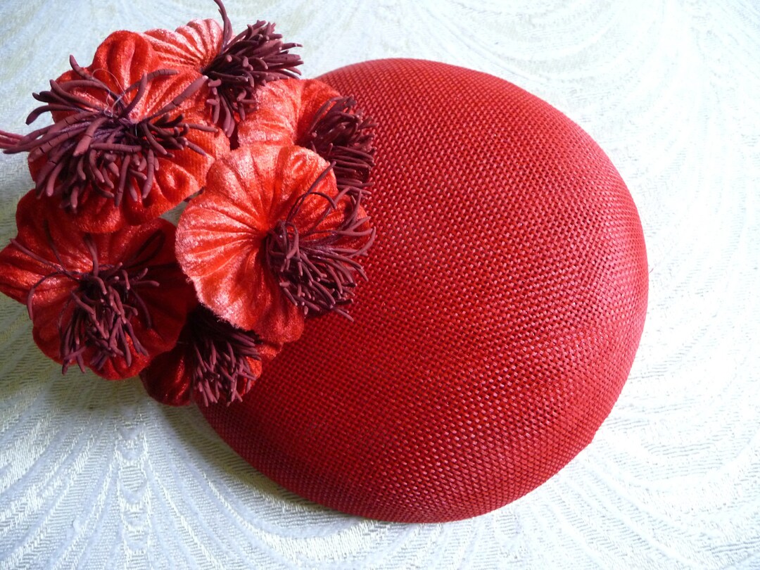 Red Fascinator Base Buckram Fabric Smartie Pillbox Round Button Style ...