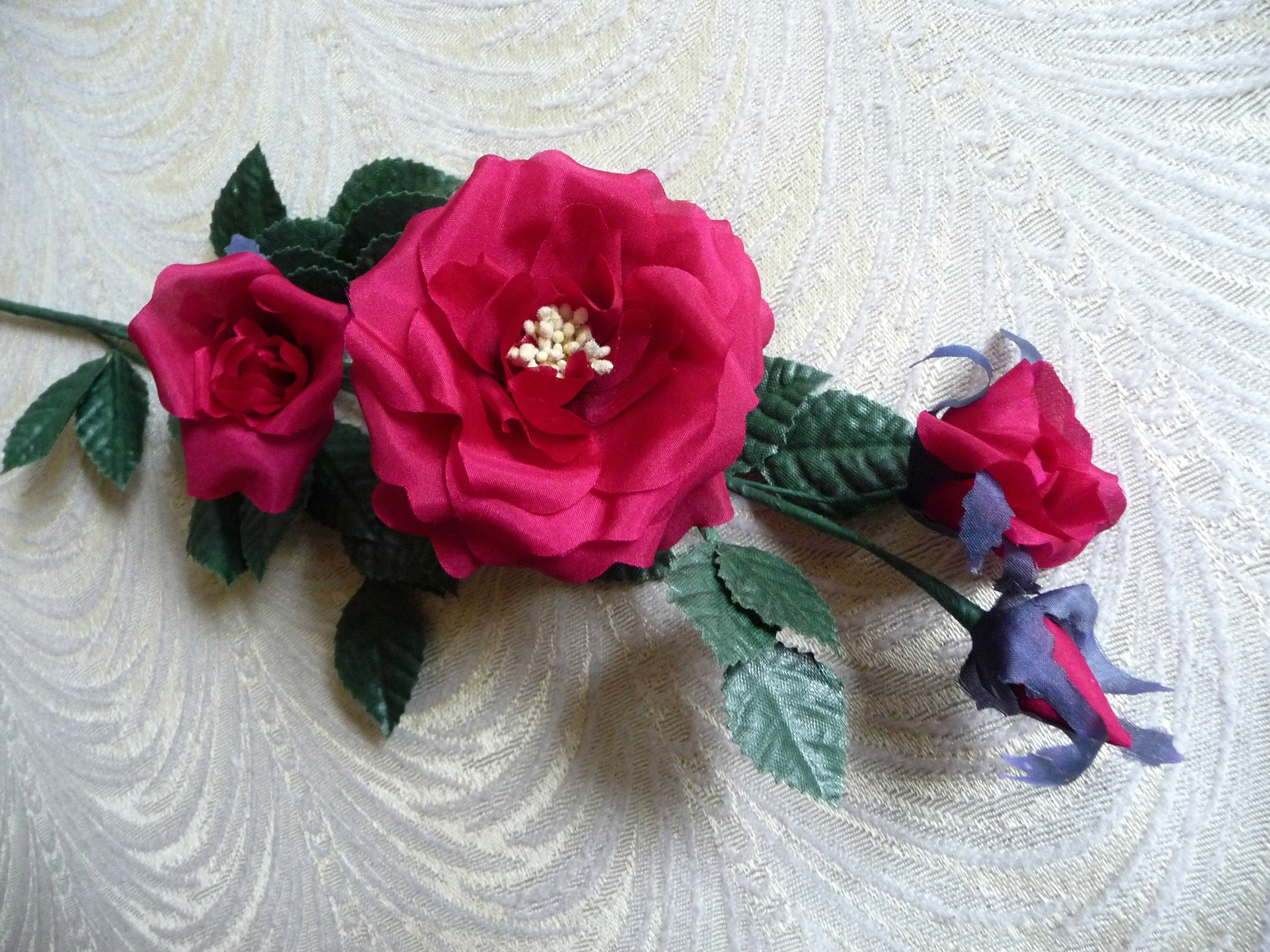 Vintage Silk Rose and Buds Long Stem Rich Red Millinery | Etsy