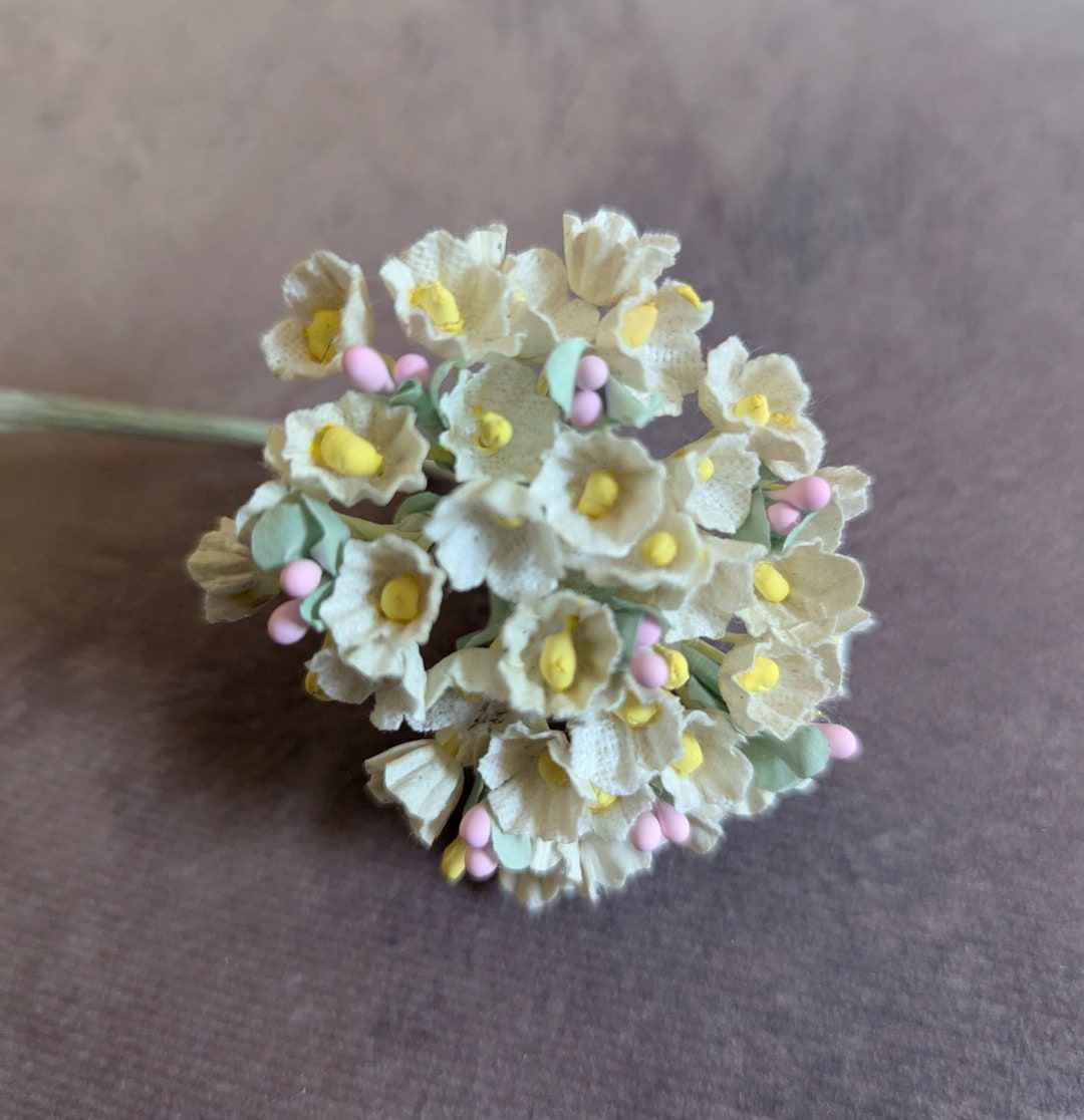 Vintage Paper Forget Me Not Flowers NOS Tiny Aged White Bunch for Dolls ...