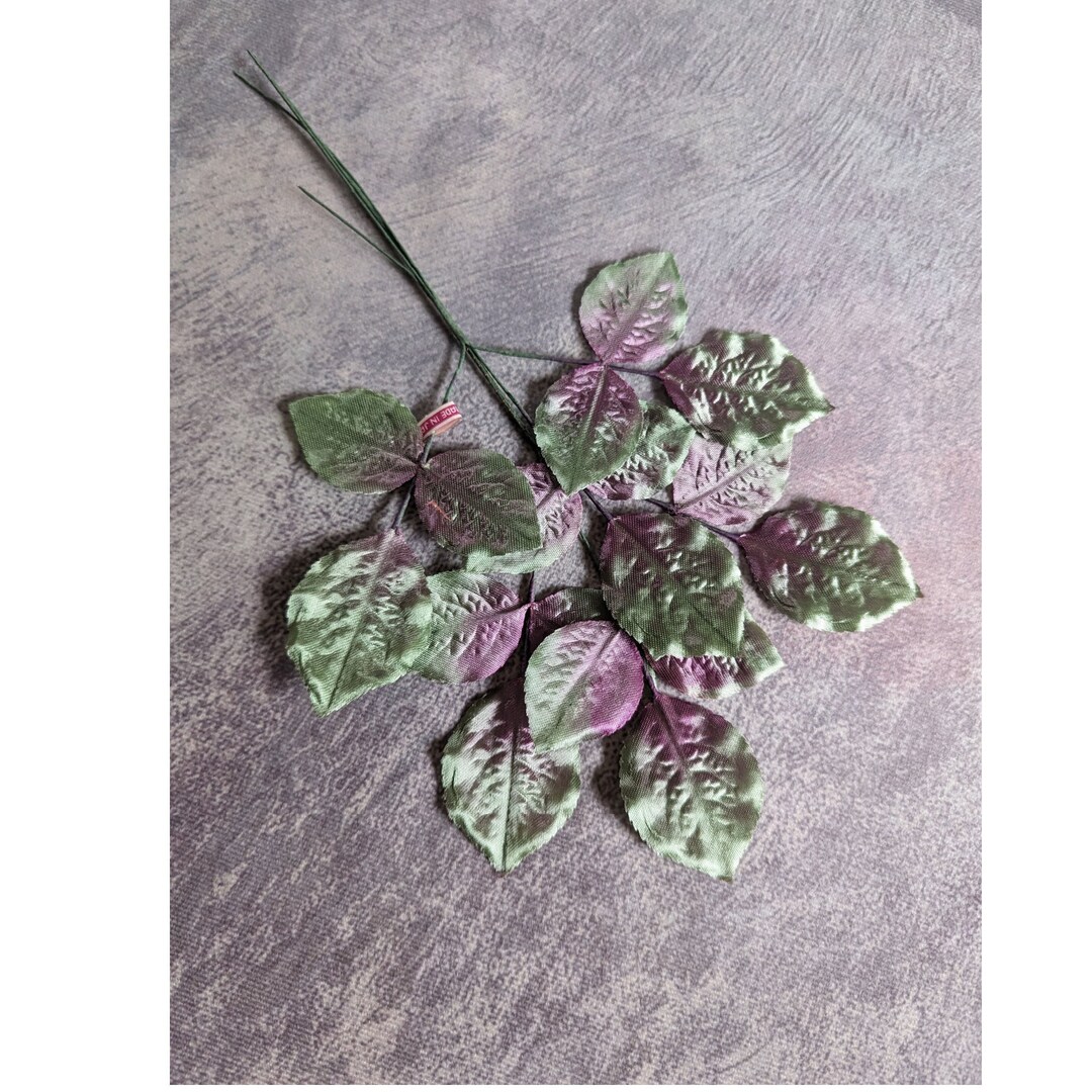 Vintage Millinery Rose Leaves Spray of 18 Light Green Plum Shaded Satin ...