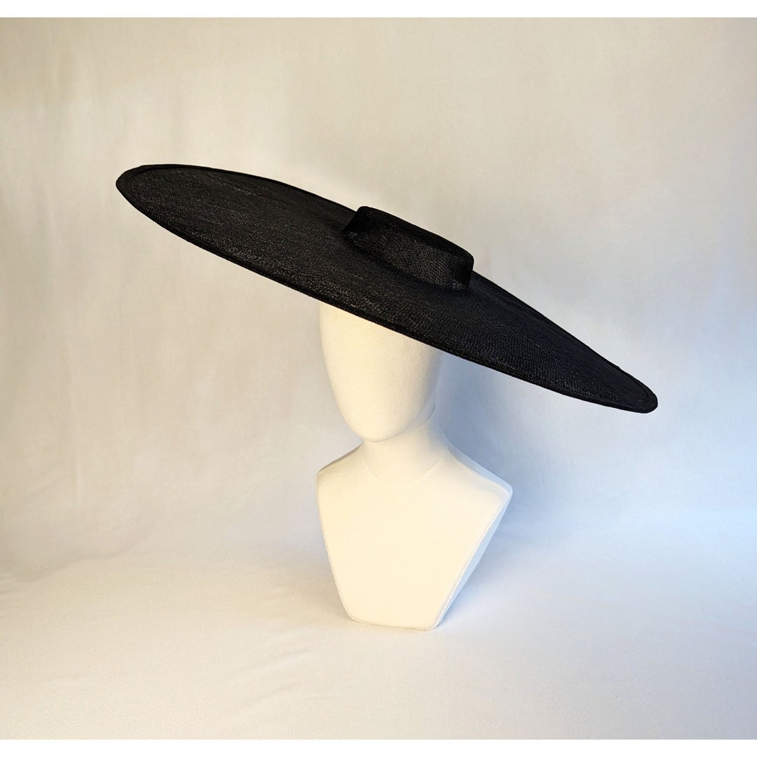 23.5" Large Black Hatinator Base Sinamay Straw Round Wide Brim Hat Form ...