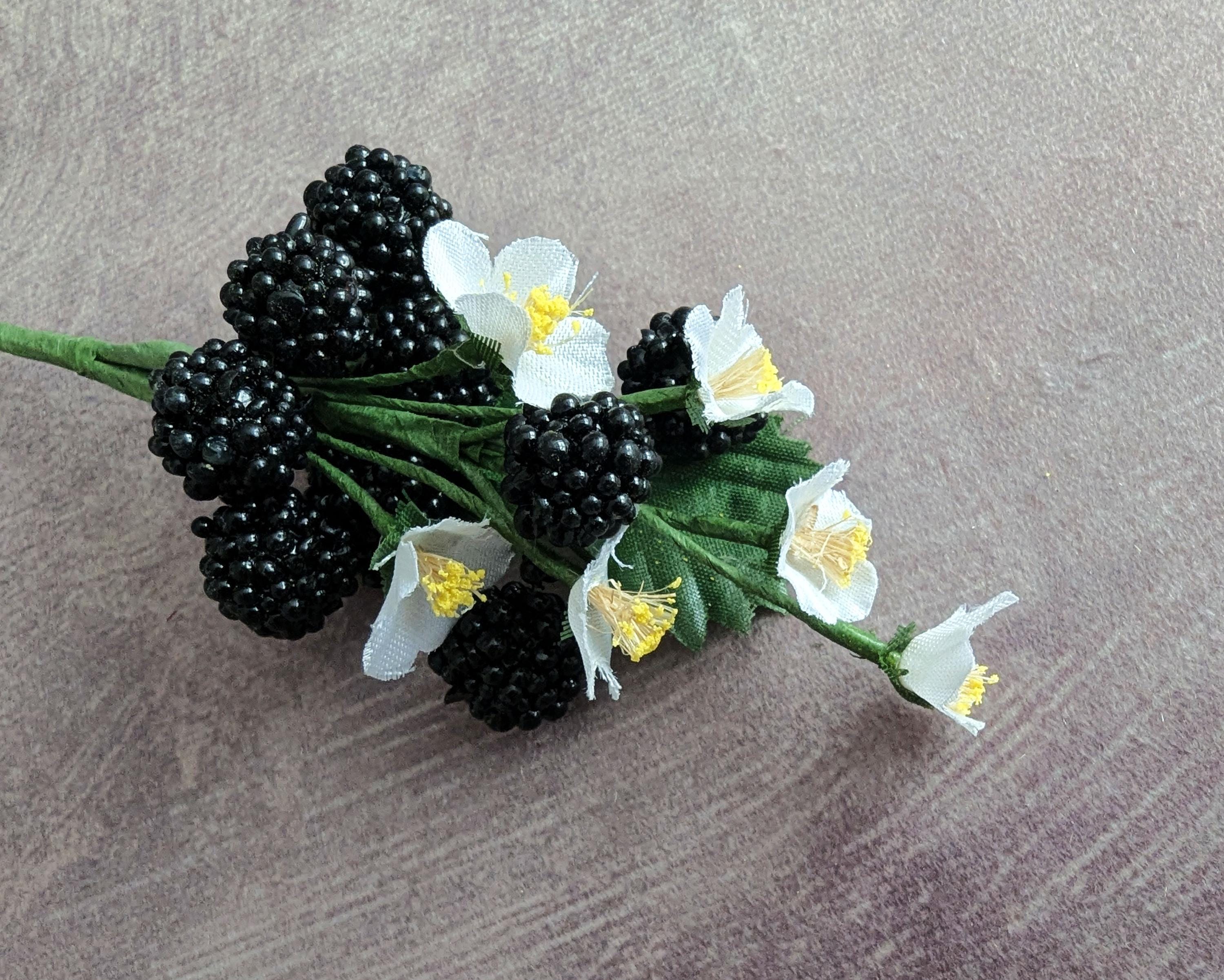 Beaded Blackberry Fruit Spray With Blossoms for Hats Crafts Costumes ...