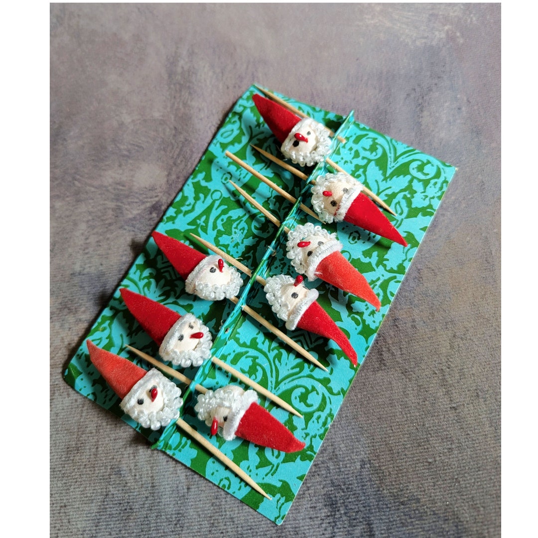 8 Vintage Spun Cotton Christmas Santa Claus Picks for Crafts MCM ...