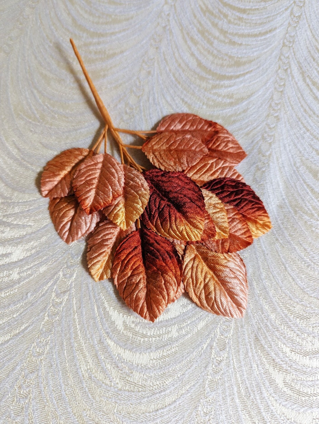 Larger Leaf Velvet Leaves Apricot Orange Rust Ombre Millinery Beautiful ...