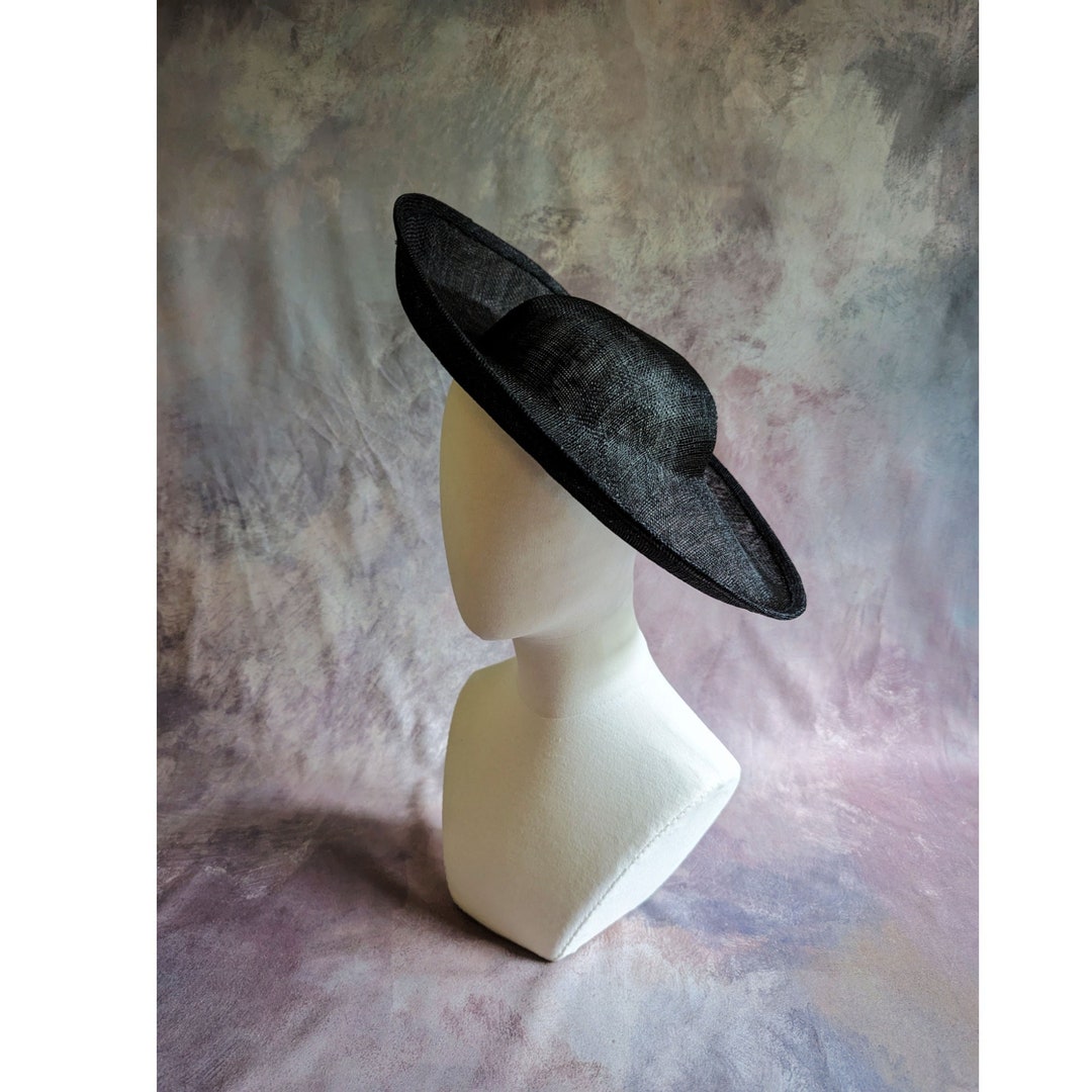 15" Black Hat Base Sinamay Upturned Brim Hatinator Form With Optional ...