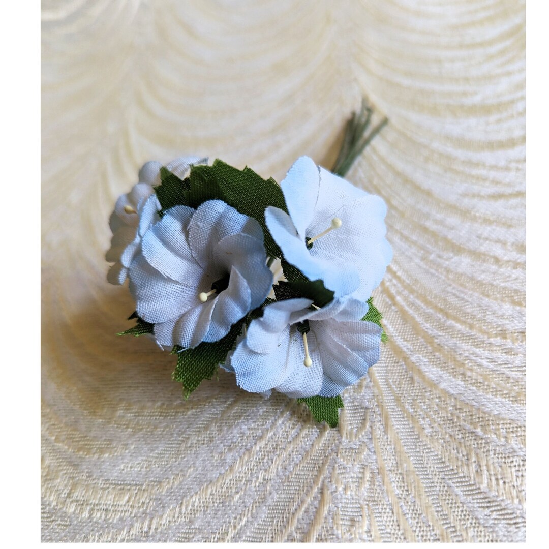 Miniature Pale Blue Morning Glories Bunch of 6 Vintage Flowers Tiny ...