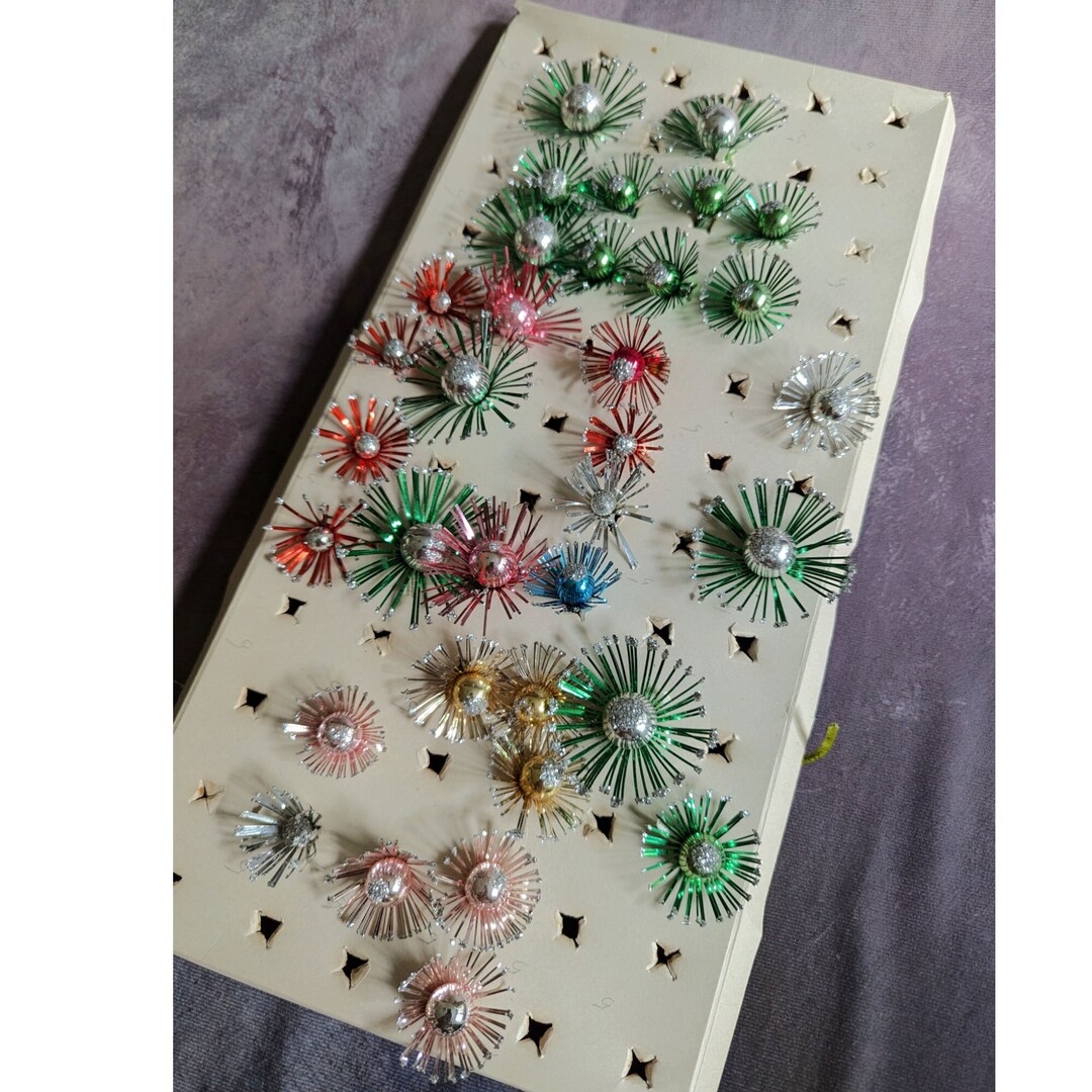 Large Lot 34 Atomic Starburst Tie Ons Mercury Glass Tinsel Glitter MCM ...
