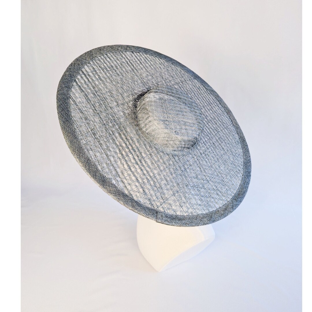 17.25" Slate Blue Gray Cartwheel Hat Base Woven Sinamay Straw Wide Brim ...