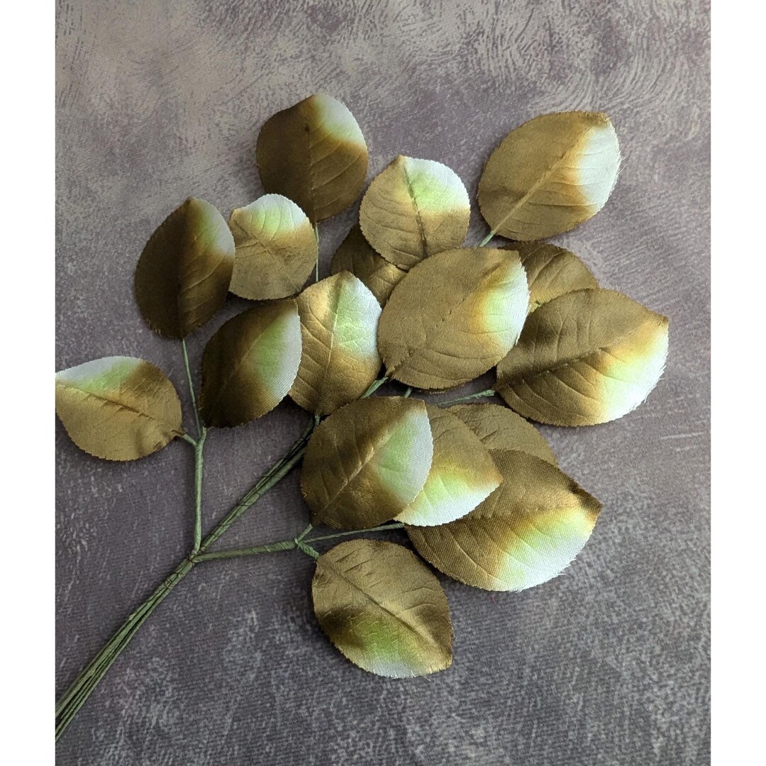 Vintage Satin Rose Leaves Spray of 18 Satin Olive Green Lime Shaded AS ...