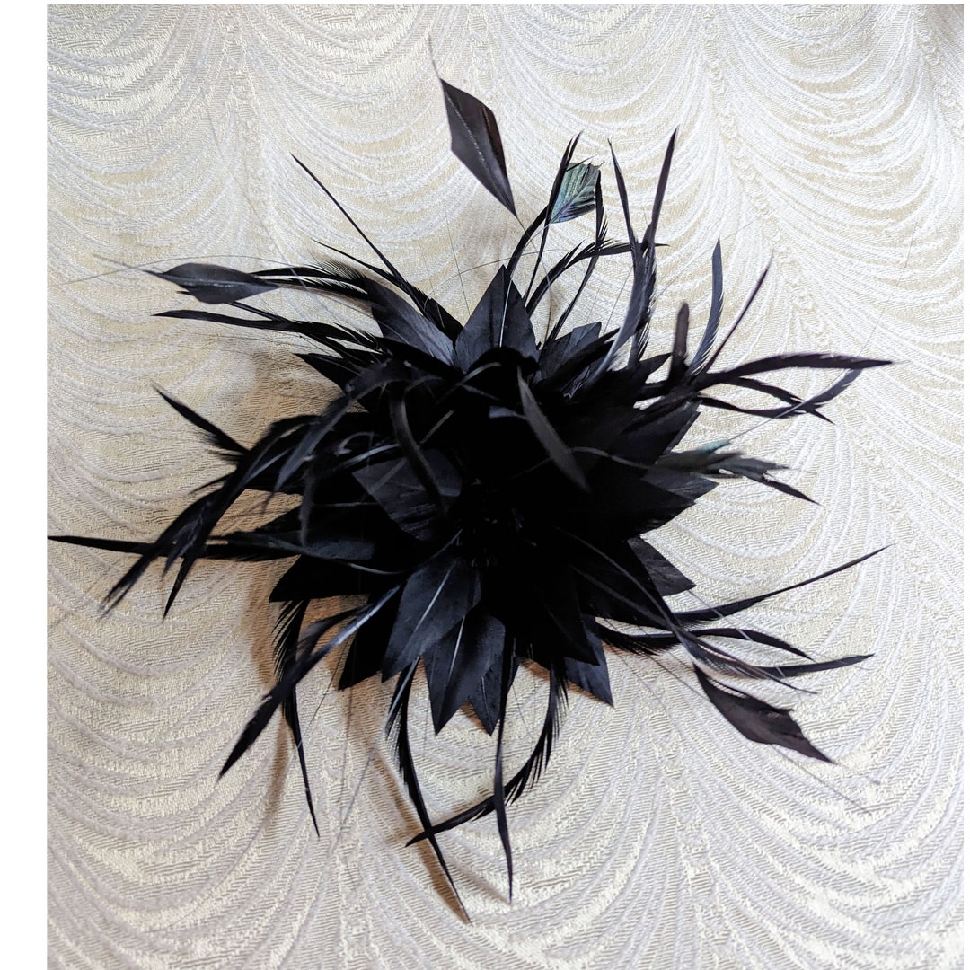 11" Large Black Feather Flower Cluster for Hats Fascinators Headbands ...