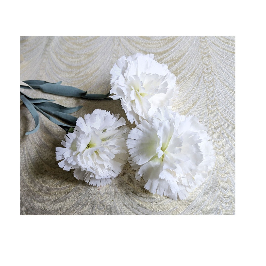 3 Vintage White Carnations NOS Millinery Flowers Long Stem From Europe ...
