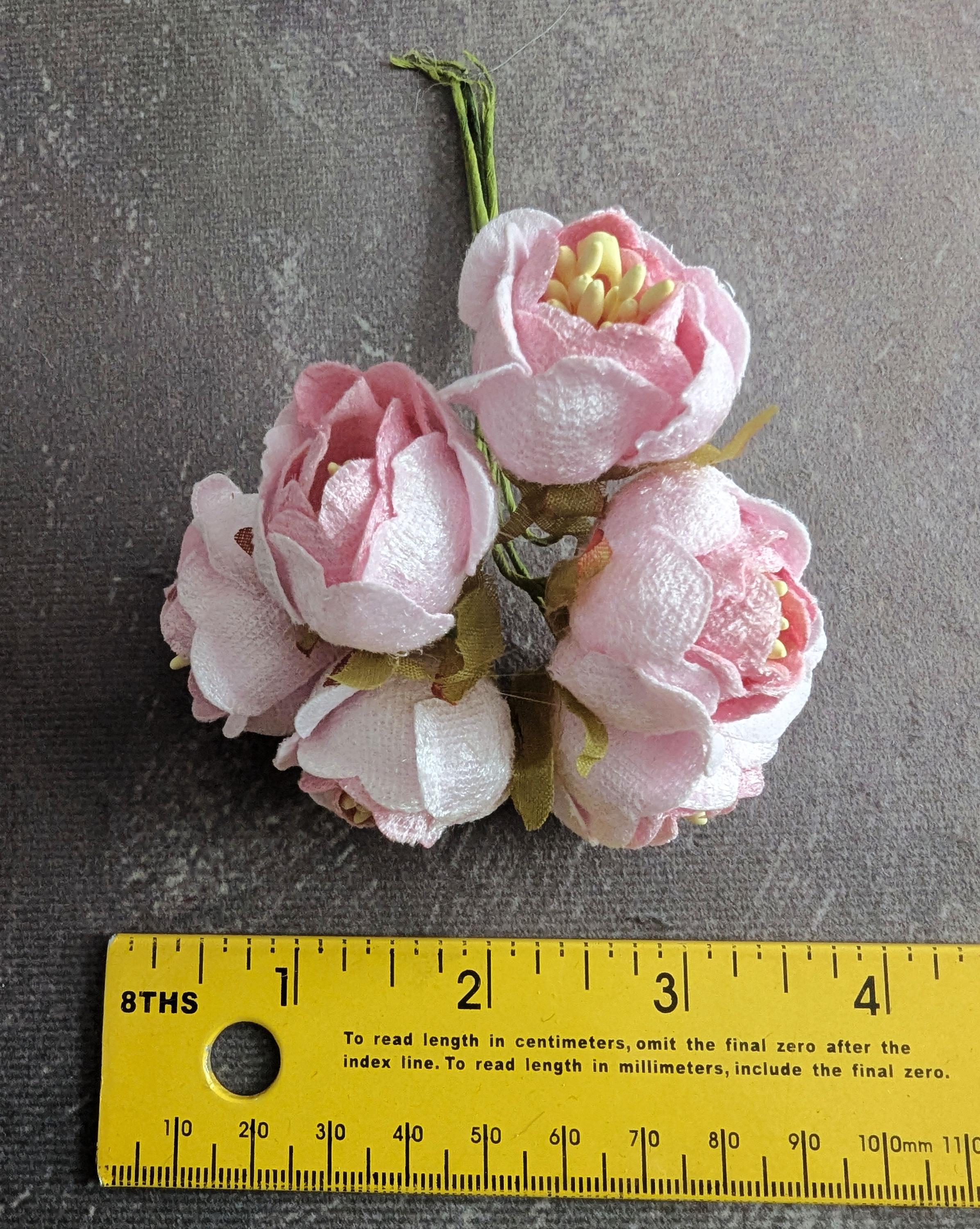 Rose Buds Bunch of 6 Small Pink Fabric Millinery Flowers for Hats ...