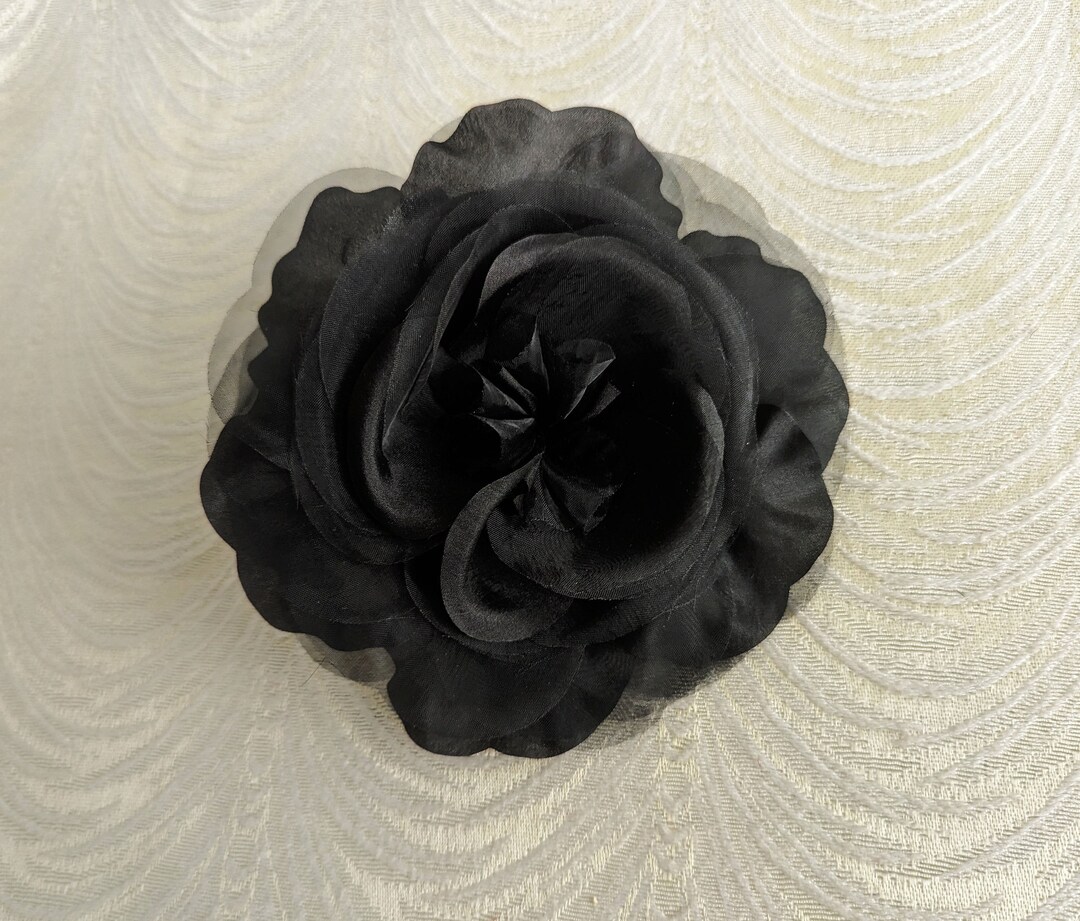 6.5 Large Black Rose Silk and Organdy Millinery Flower for Hats ...