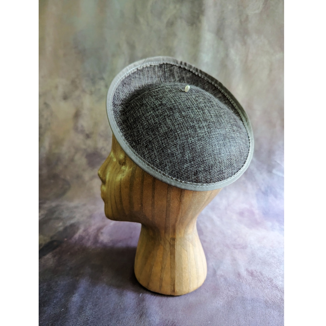 Gray Heather Tweed Fascinator Base Scoop Hat Form Upturned Brim for DIY ...
